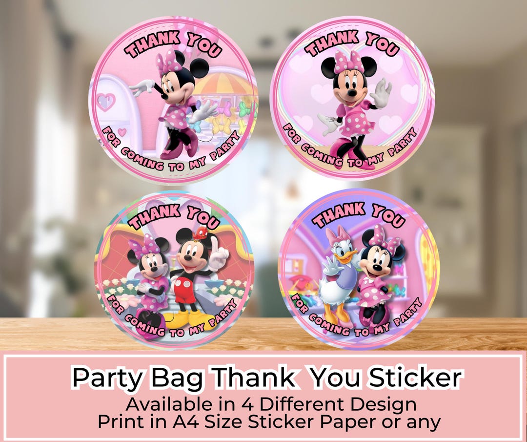 Minnie Mouse Thank You Sticker Template, Minnie Birthday Party Decor ...