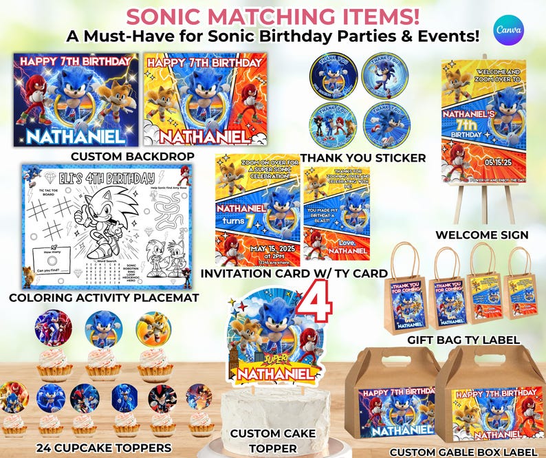 Sonic Cake Topper, Printable Sonic 3 Custom Cake Topper, Sonic Birthday ...