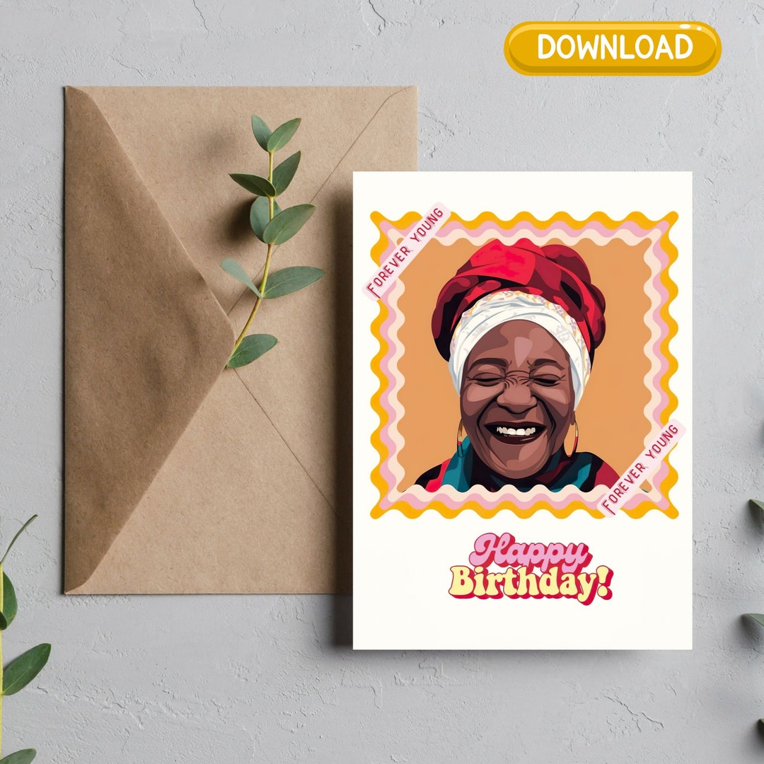 Digital Download Afro Black Art Birthday Card Forever Young- Unique and ...