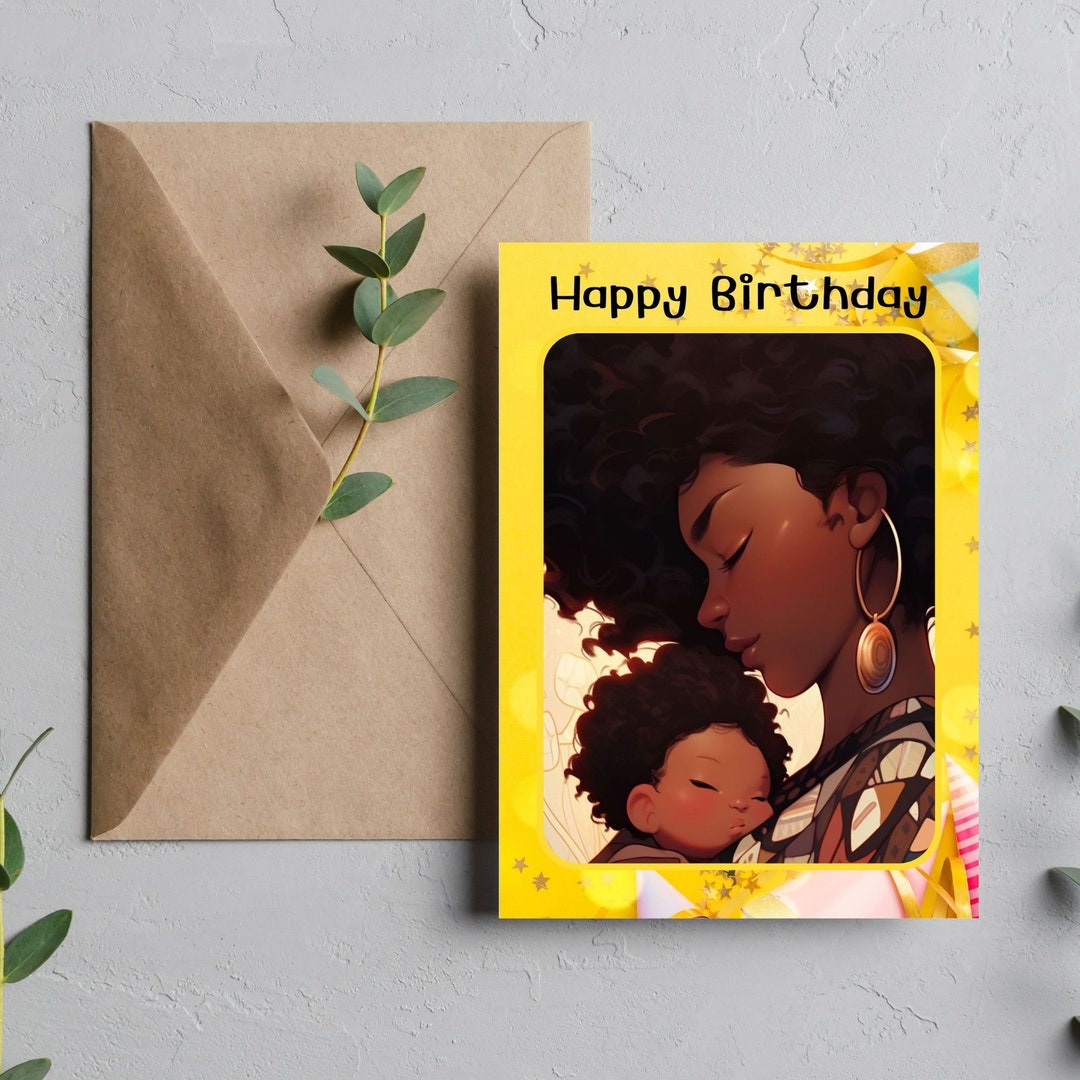 Digital Download Afro Black Art Birthday Card - Unique and Celebratory Greeting - PDF File -5x7 ...