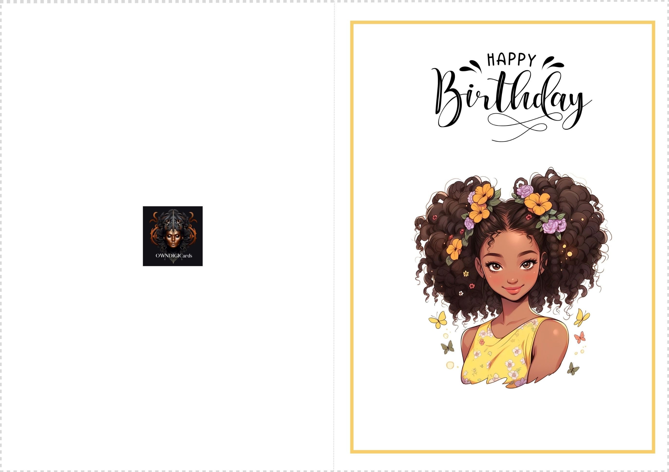 Digital Download Afro Black Art Birthday Card - Unique and Celebratory ...
