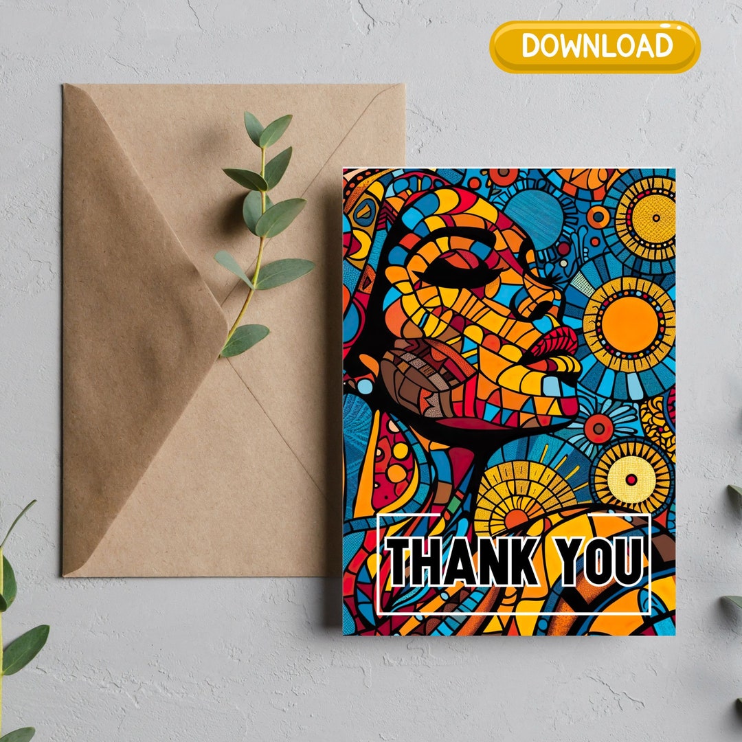 African Female Art Thank You Card: Printable Ethnic Greeting (digital ...