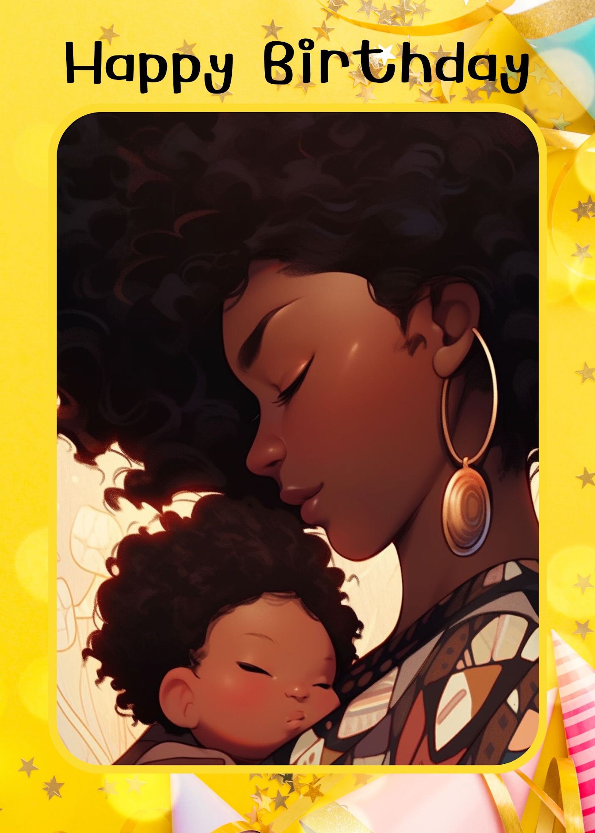 Digital Download Afro Black Art Birthday Card - Unique and Celebratory ...