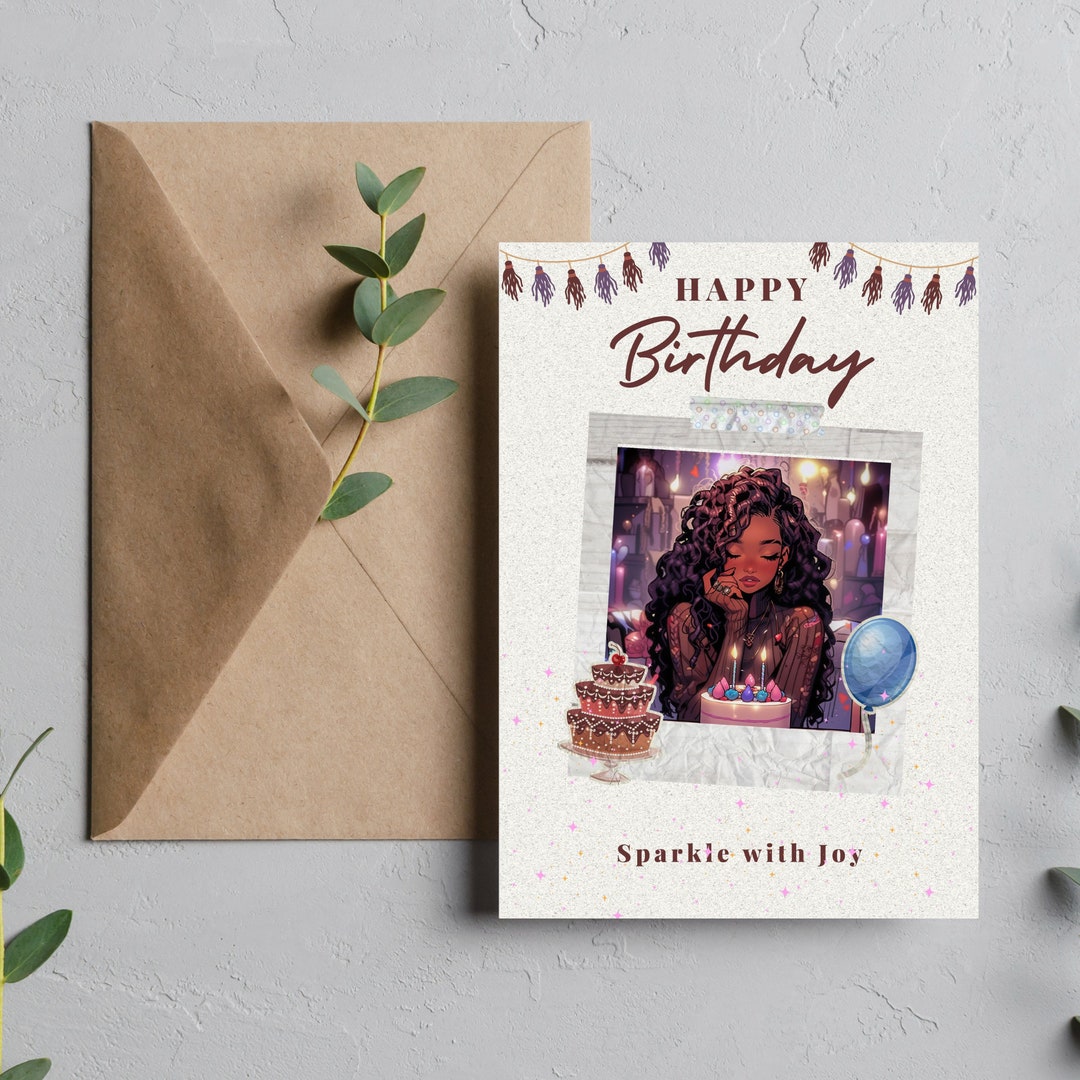 Digital Download Afro Black Art Birthday Card - Unique and Celebratory Greeting - PDF File - 5x7 ...