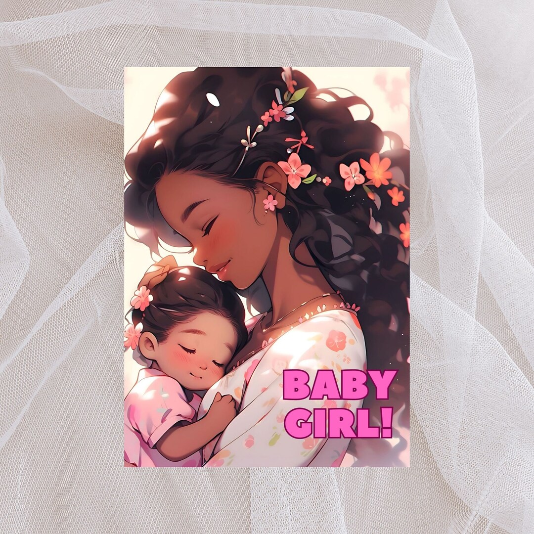 Digital Download Afro Black Art Baby Girl Unique and Celebratory Greeting PDF File 5x7 Printable ...