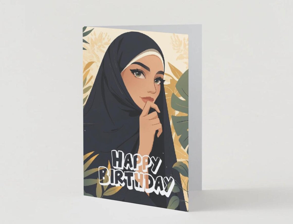 Elegant Hijabi Birthday Card: Muslim Woman Art (digital Download, 5x7in ...