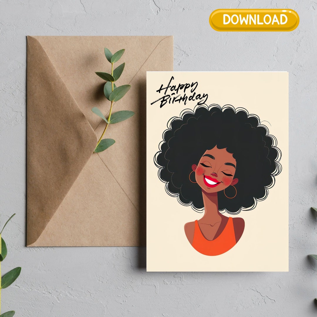 Afro Black Girl Birthday Card: Unique Printable Greeting (PDF File) - Etsy