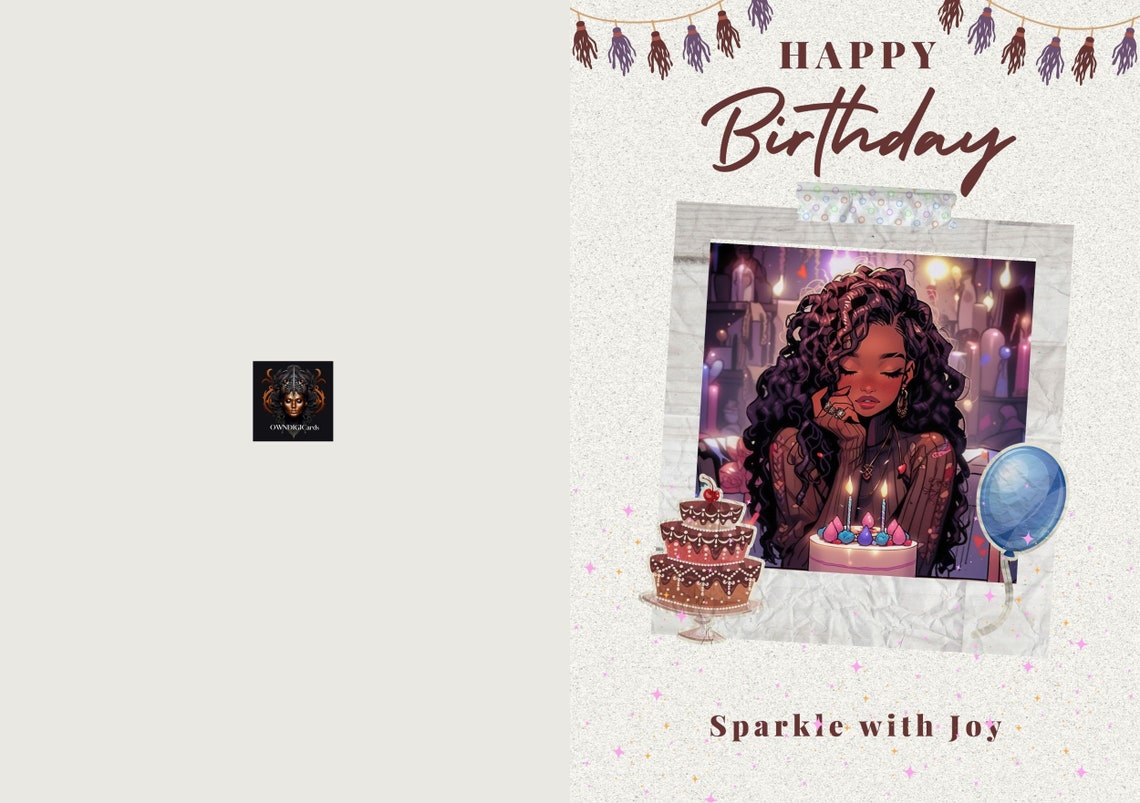 Digital Download Afro Black Art Birthday Card - Unique and Celebratory Greeting - PDF File - 5x7 ...