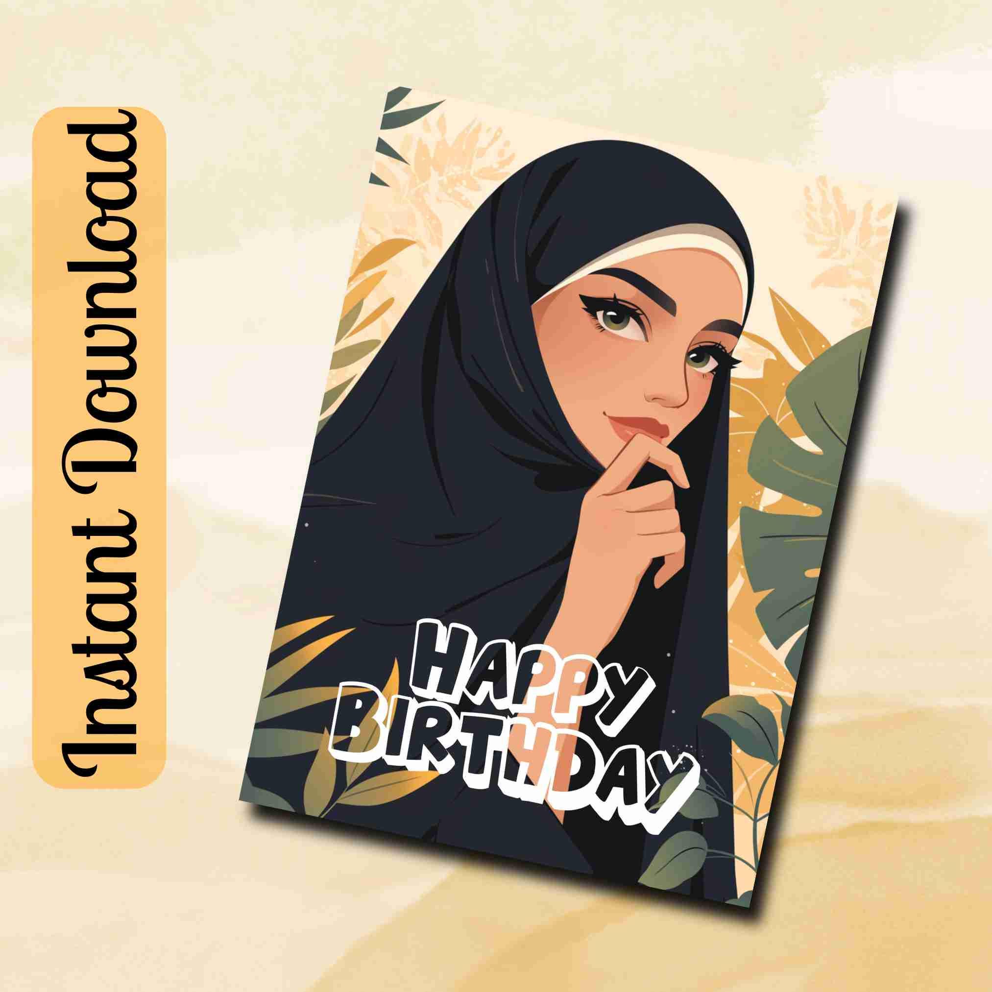 Elegant Hijabi Birthday Card: Muslim Woman Art (digital Download, 5x7in ...