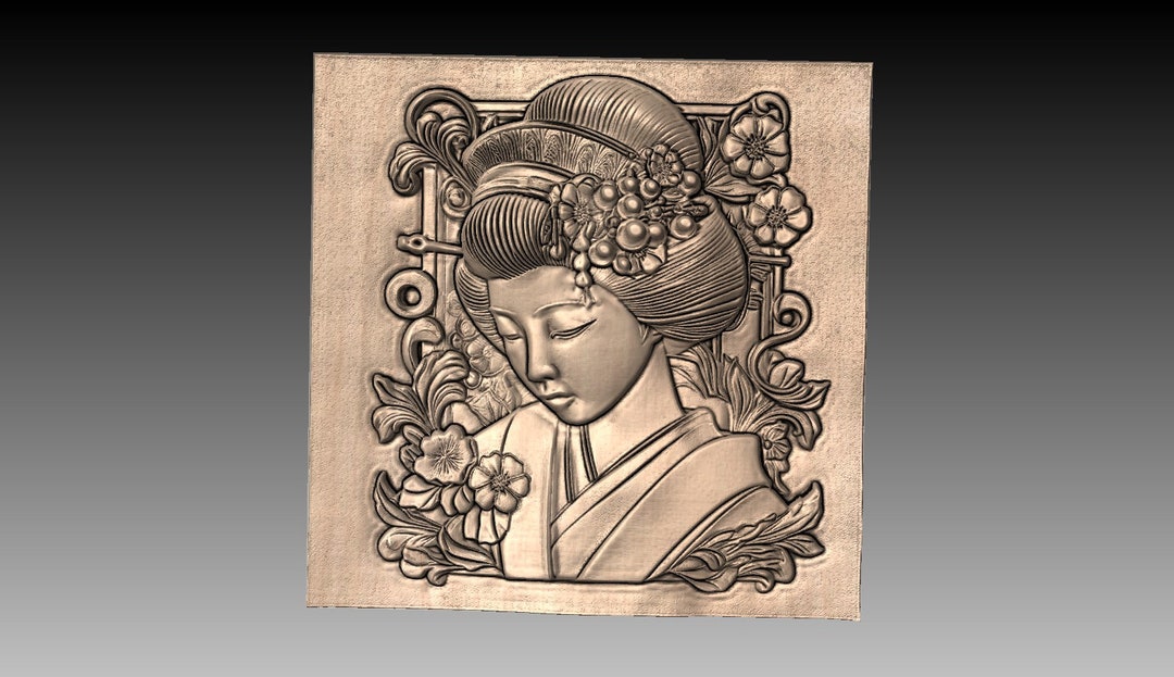 Beautiful Japanese Geisha High-detail Relief STL Model for CNC Router ...