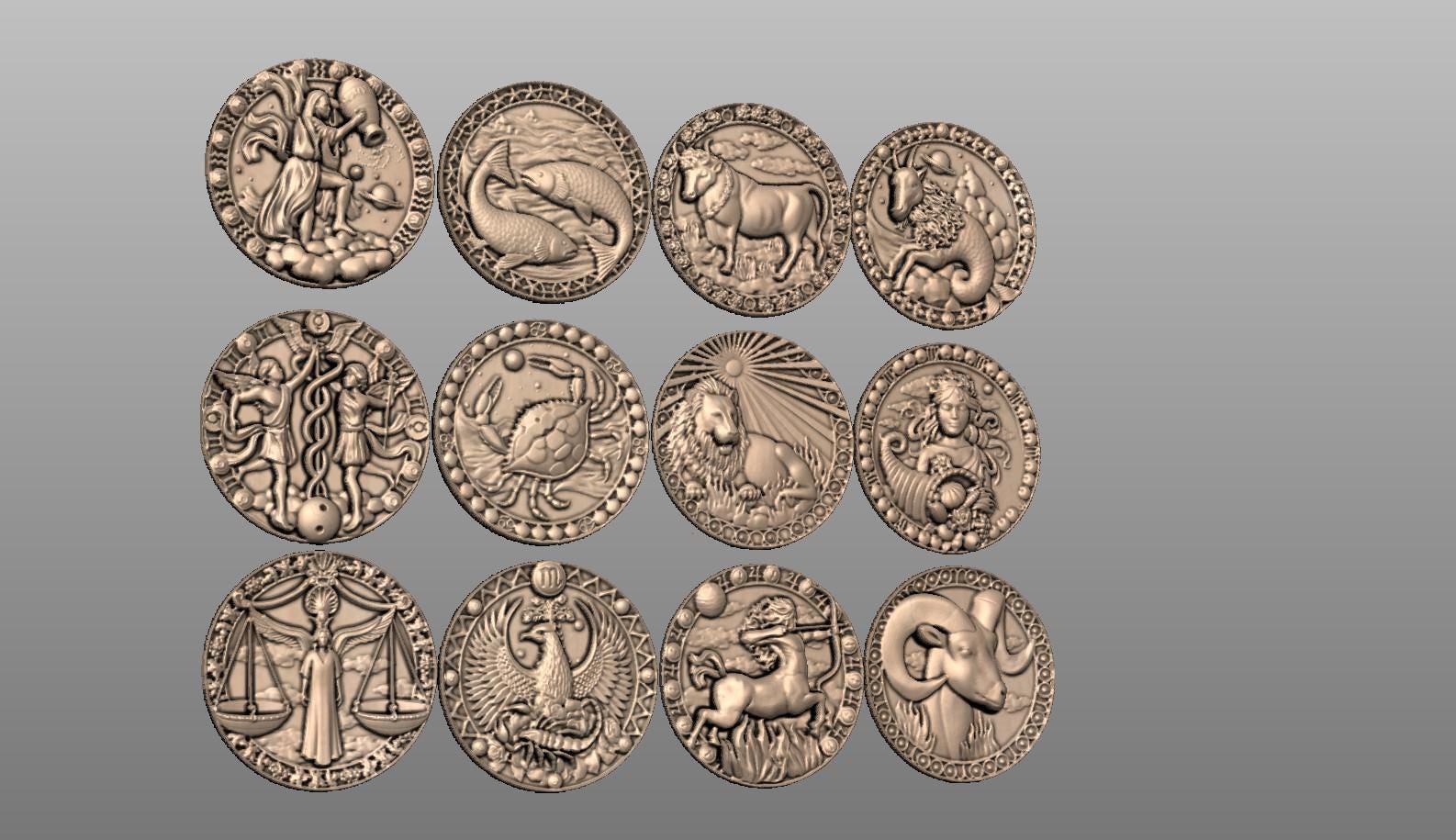 Zodiac Signs 12 Pcs CNC Stl 3d Models. Zodiac Signs Stl,zodiac Signs Cnc,zodiac Signs 3d,zodiac ...