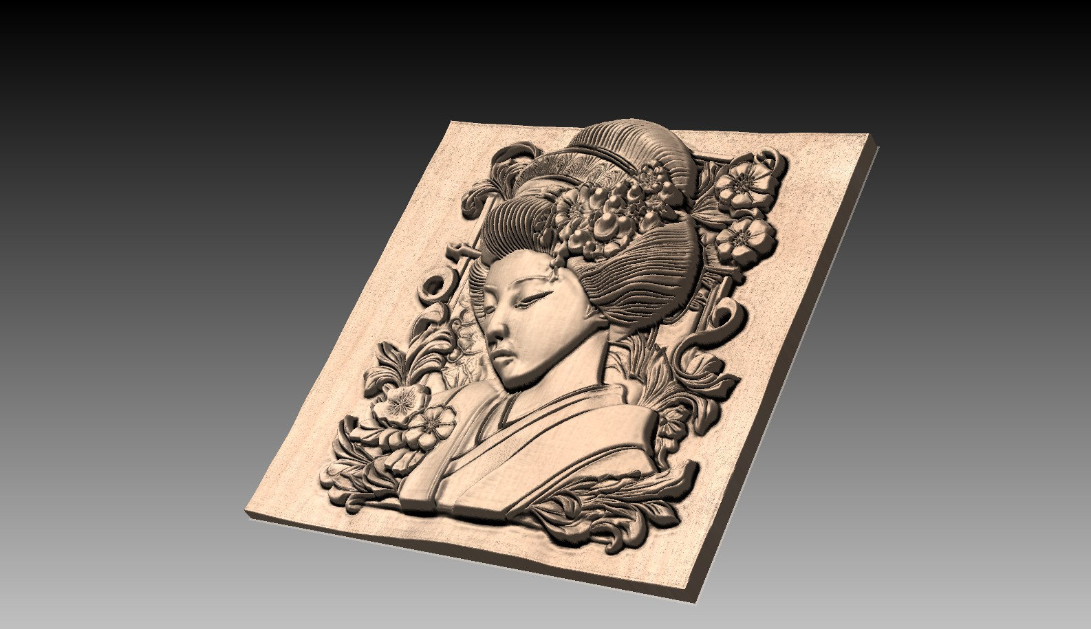 Beautiful Japanese Geisha High-detail Relief STL Model for CNC Router ...
