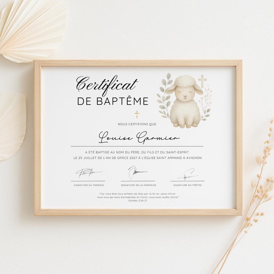 Baptism Certificate, French Baptism Souvenir Certificate, Editable With ...
