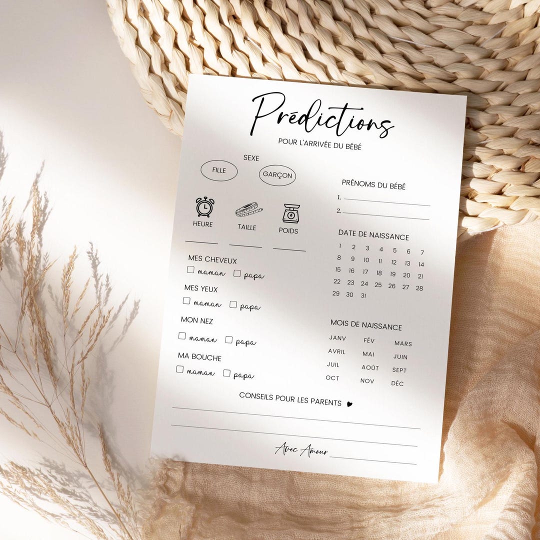 Baby Prediction Cards, Printable Birth Predictions, Baby Shower, Gender ...