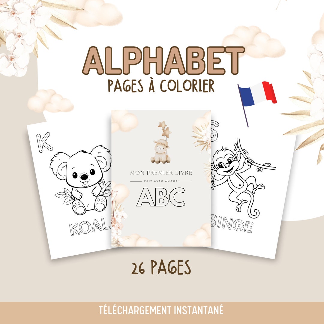 French Coloring Book: Alphabet to Print 26 Pages for - Etsy