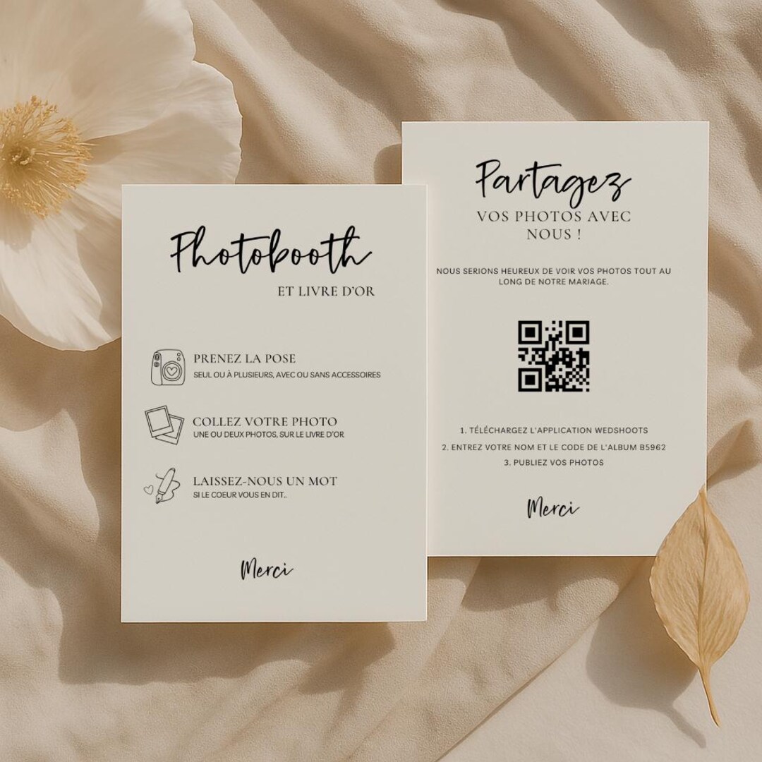 Wedding Photobooth Cards + QR Code – Canva Download to Personalize ...