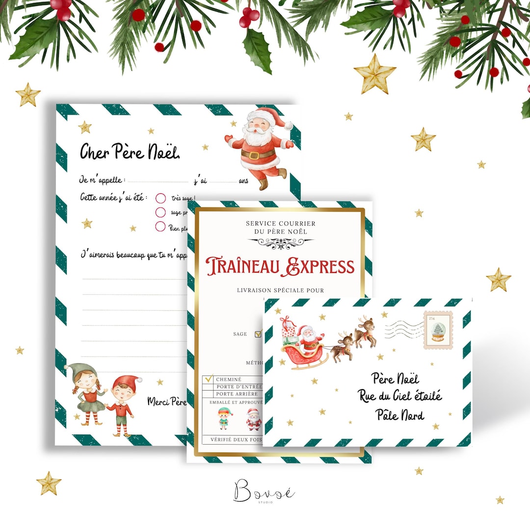 Letter From Santa Claus in French, Shipping Label and Envelope to Print ...