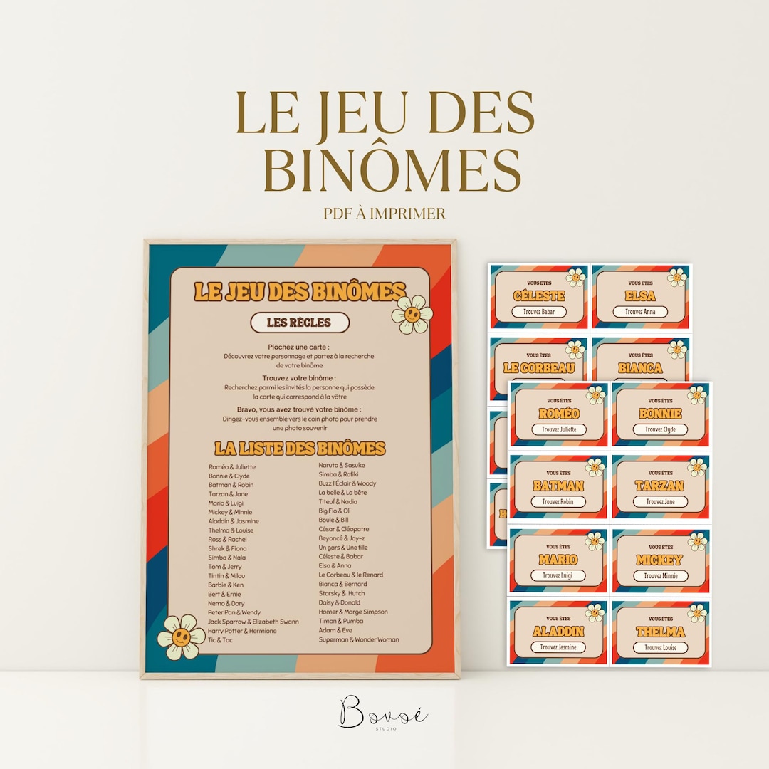 Jeu des binômes à imprimer - Anniversaire - Etsy France