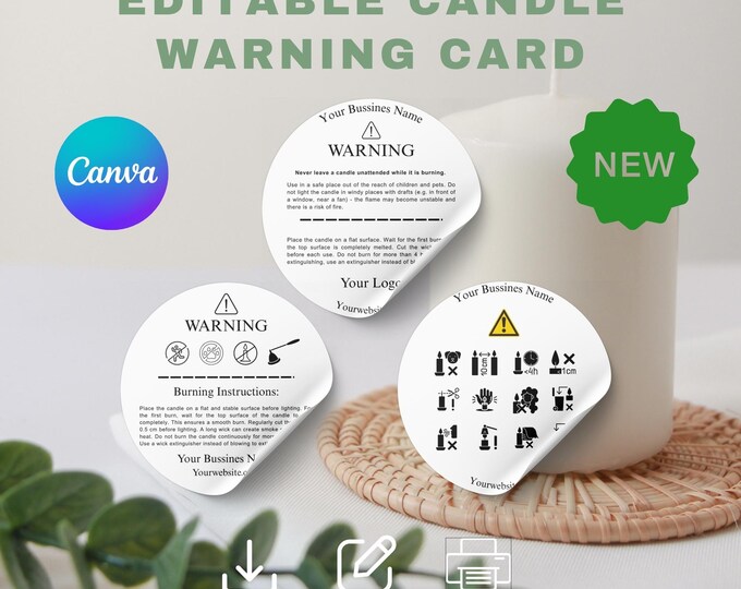 Editable Candle Warning Card, Printable Candle Care Instructions Card ...
