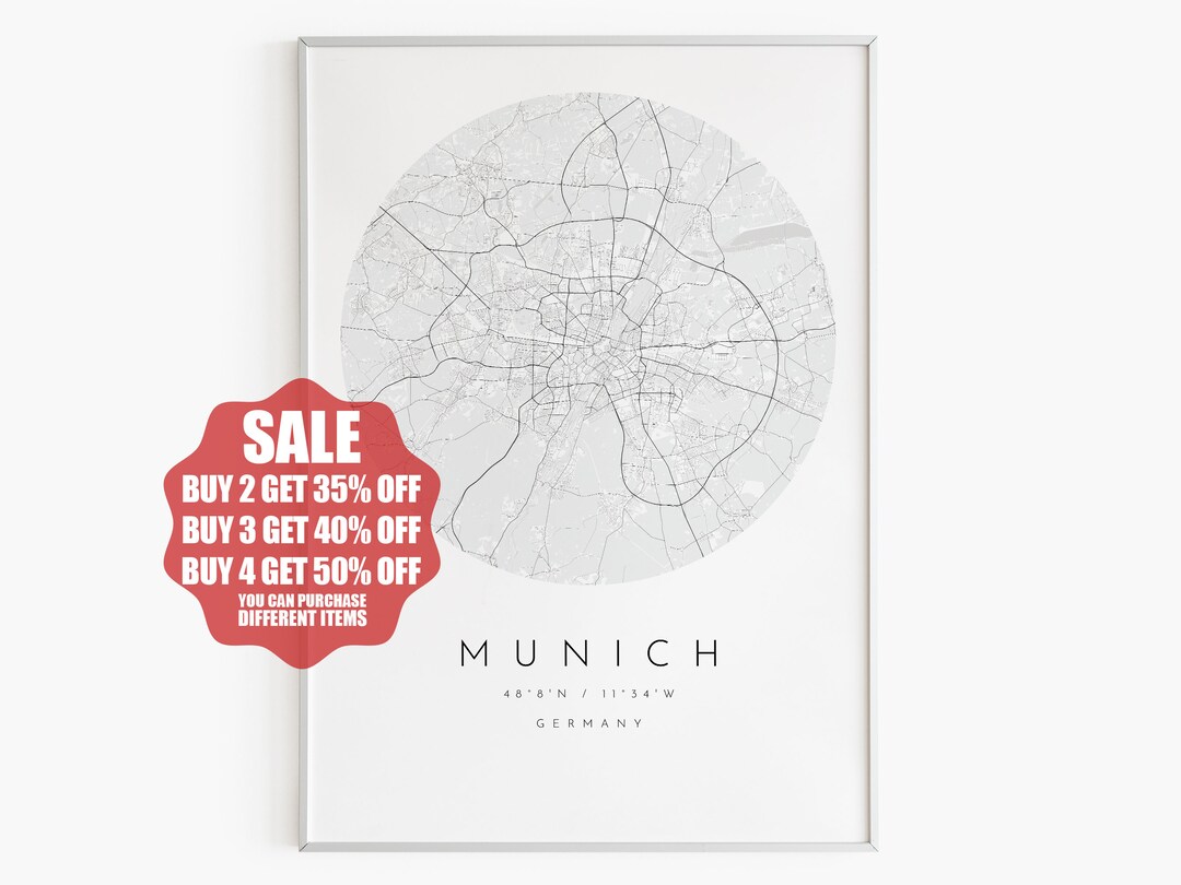Munich Map Print Munich Map Poster Munich City Germany - Etsy