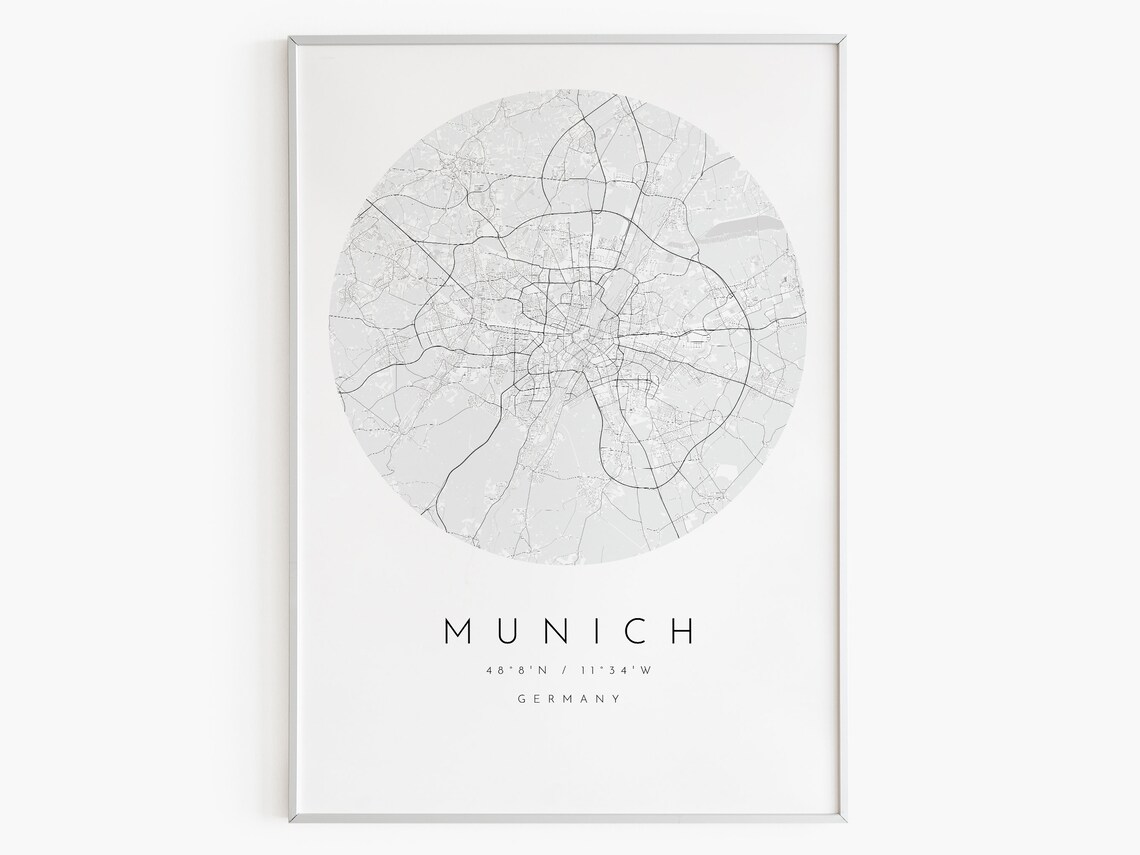 Munich Map Print Munich Map Poster Munich City Germany - Etsy