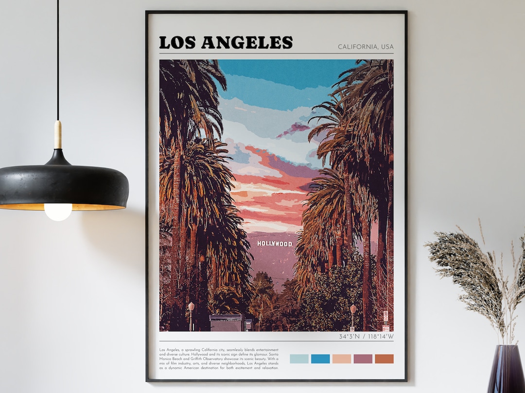 Los Angeles Print, City Print, Retro City Print, Traveler Gifts, Gift ...