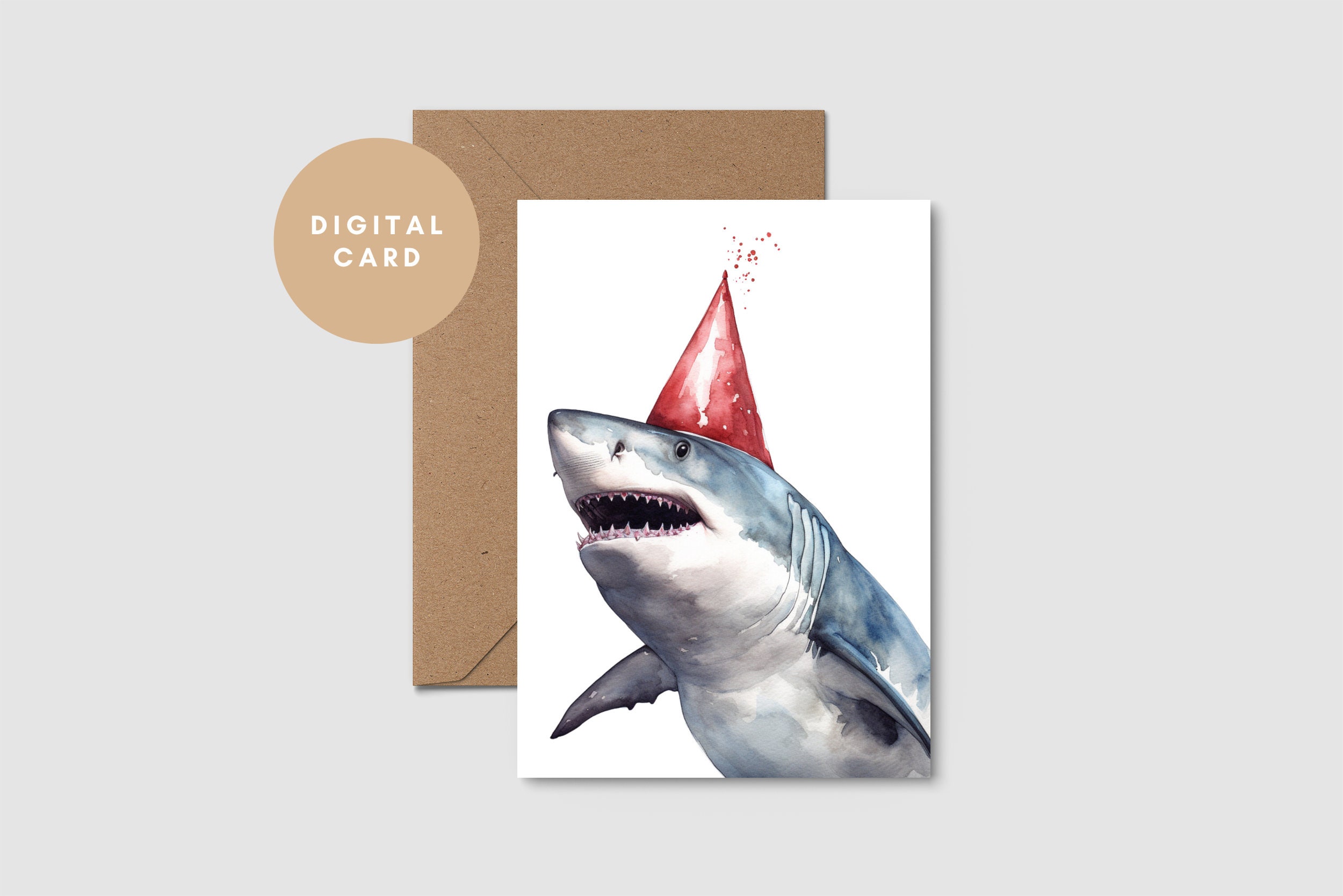 Shark Greeting Card // Happy Birthday Card // Shark Card // Printable ...