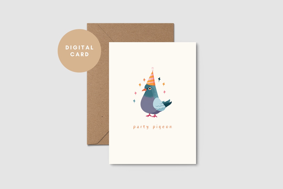 Party Pigeon Card // Printable Birthday Card // Printable Greeting Card ...