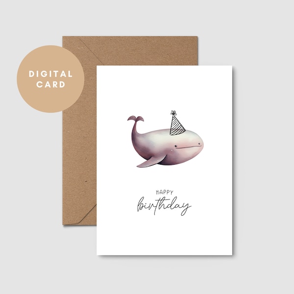 Whale Happy Birthday Card - Etsy