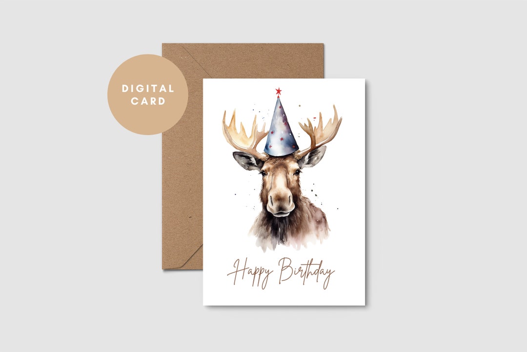 Happy Birthday Card // Moose Birthday Card // Moose Card // Printable ...