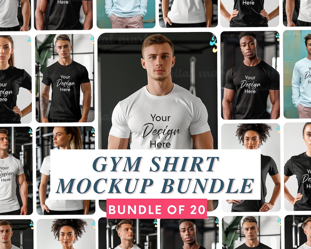 Gym Shirt Mockup Bundle, Fitness Model Mockup, Active Lifestyle Female ...
