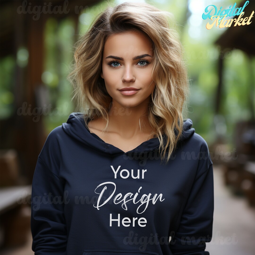 Gildan 18500 Navy Hooded Sweatshirt Mockup, Gildan 18500 Model Mockup ...