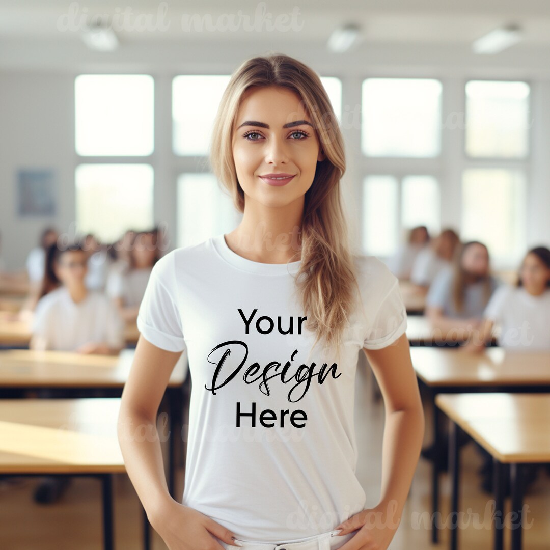 White Shirt Mockup, Teacher Shirt Mockup, Female Tshirt Mockup, White ...
