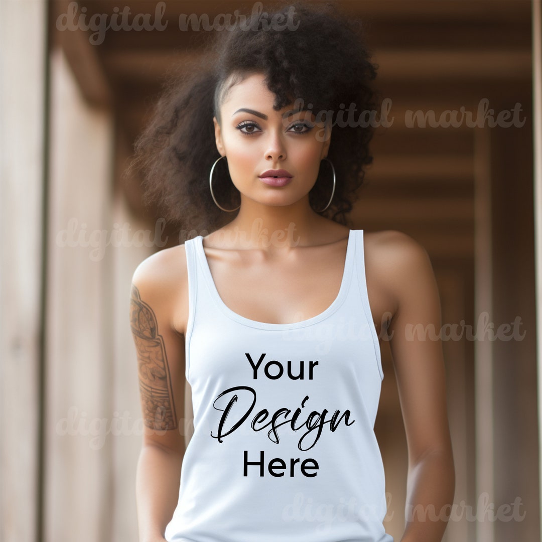 White Racerback Tank Mockup, Next Level 1533 Mockup, White Tank Top ...