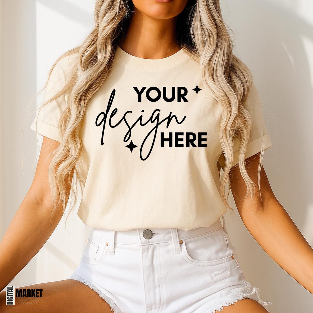 Comfort Colors C1717 Cream Shirt Mockup, CC 1717 Cream T-shirt Mock-up ...