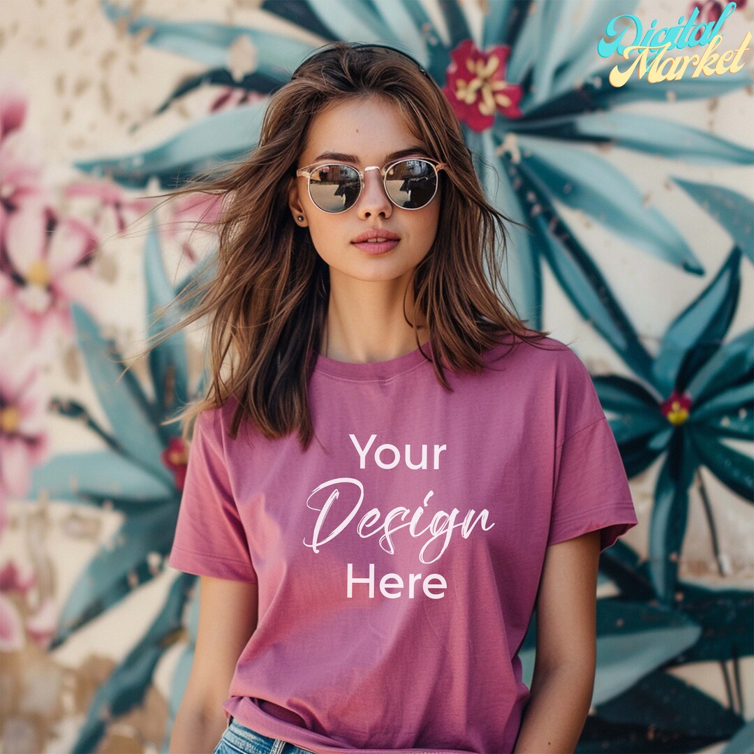 Bella Canvas 3001 Mockup, Bella Canvas Heather Raspberry Shirt Mockup ...