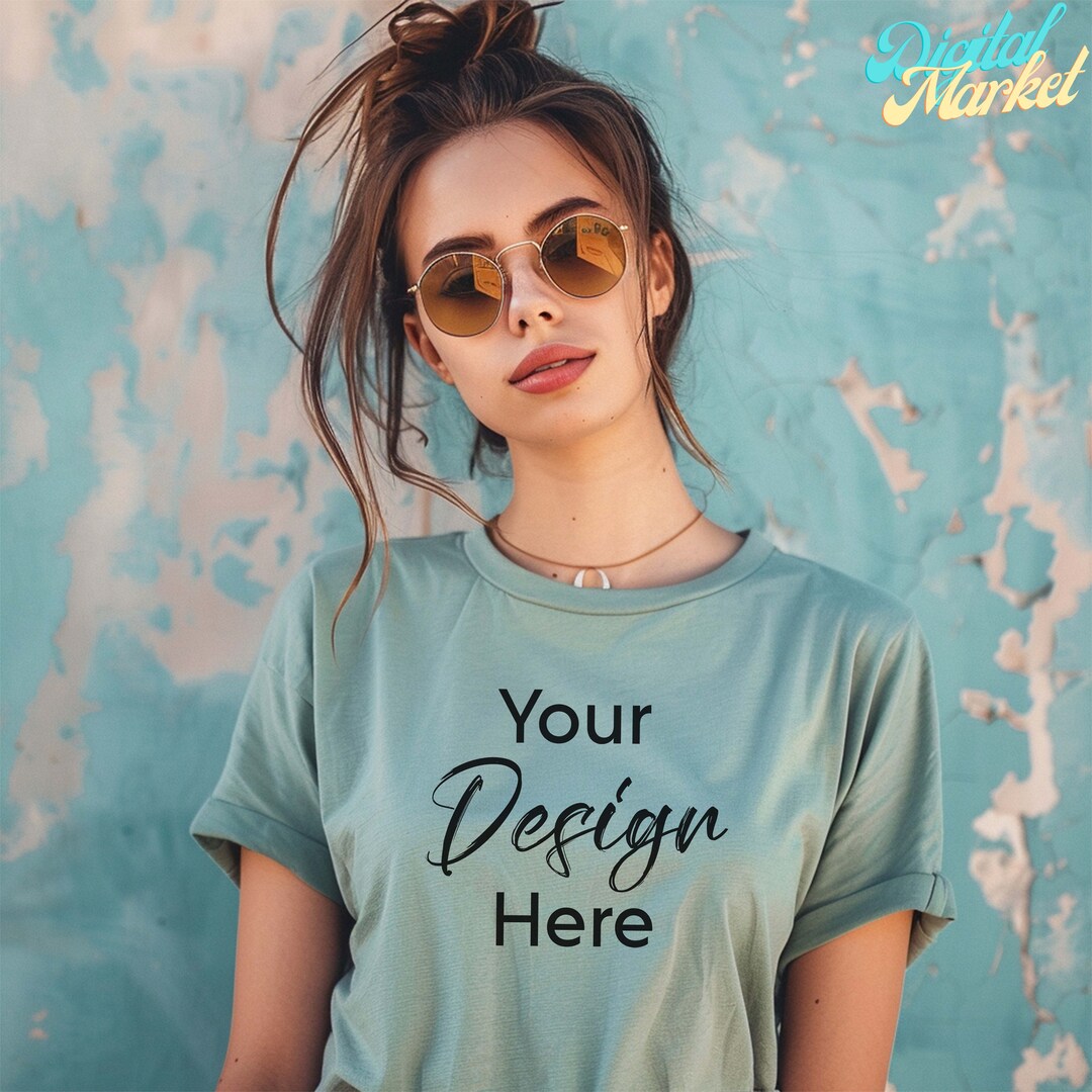Bella Canvas 3001 T-shirt Mockup in Heather Dusty Blue High-quality ...