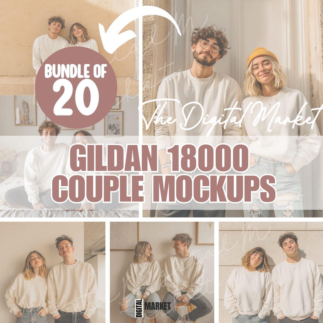 Gildan 18000 Couple Mockup Bundle, Cozy Sweatshirt Mockups, Gildan ...