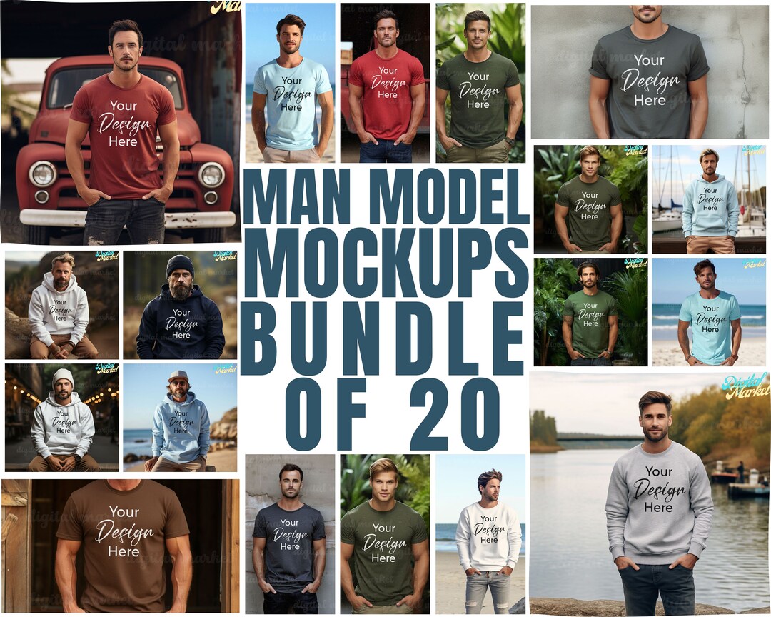 Male Model Mockup Bundle, Gildan Mockup, Men Bella 3001 Mockup,comfort ...