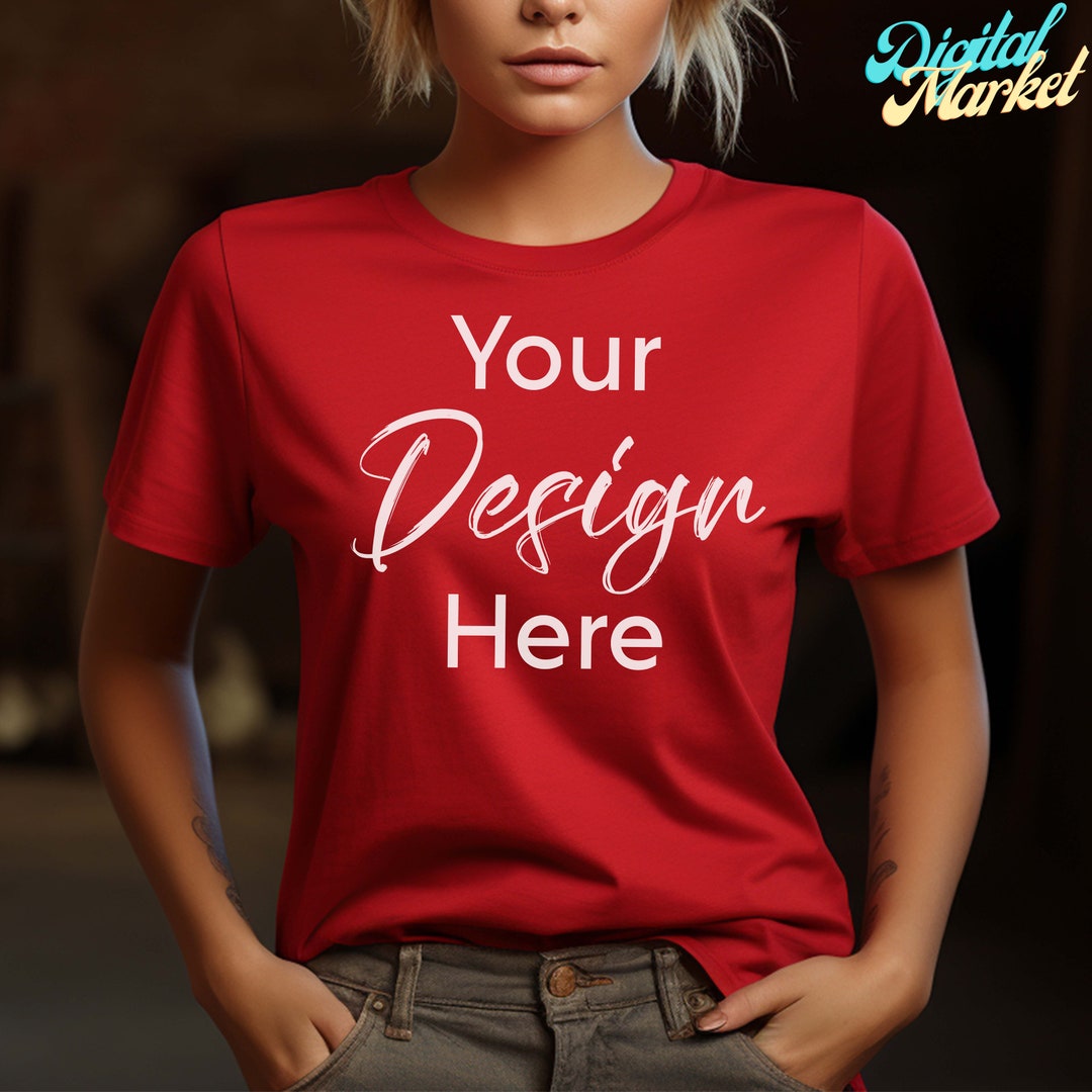 Red 5000 Tshirt Mockup, Model Mockup Gildan Shirt, Red Gildan 5000 ...