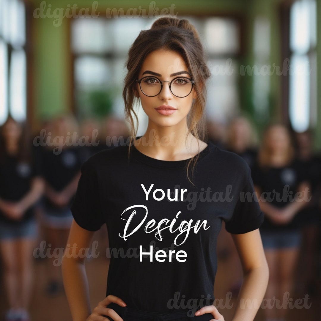 Female Model Mockup, Teacher Shirt Mockup, Black Shirt Mockup, Black ...