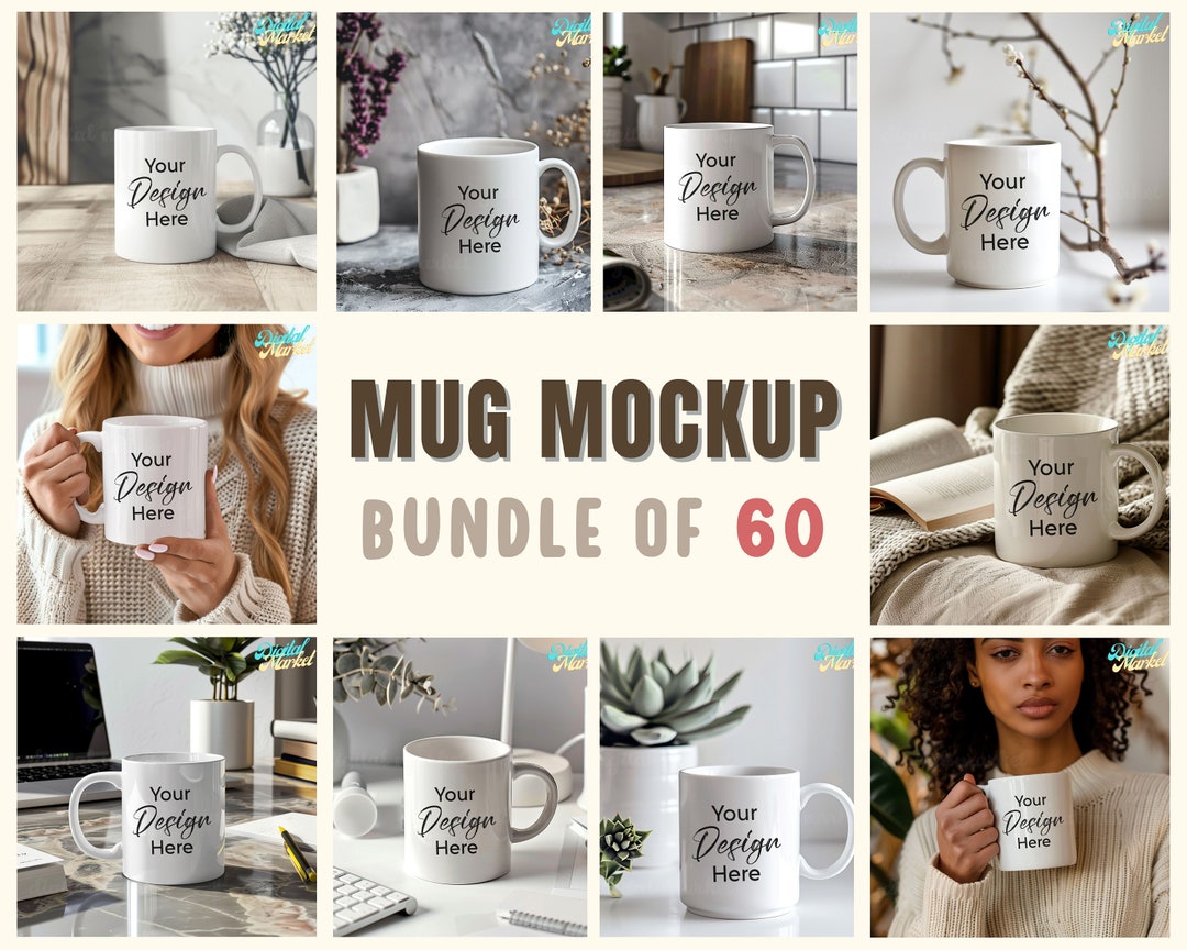 60 White Mug Mockup Bundle, Minimalist Lifestyle Photos of Mug Product ...