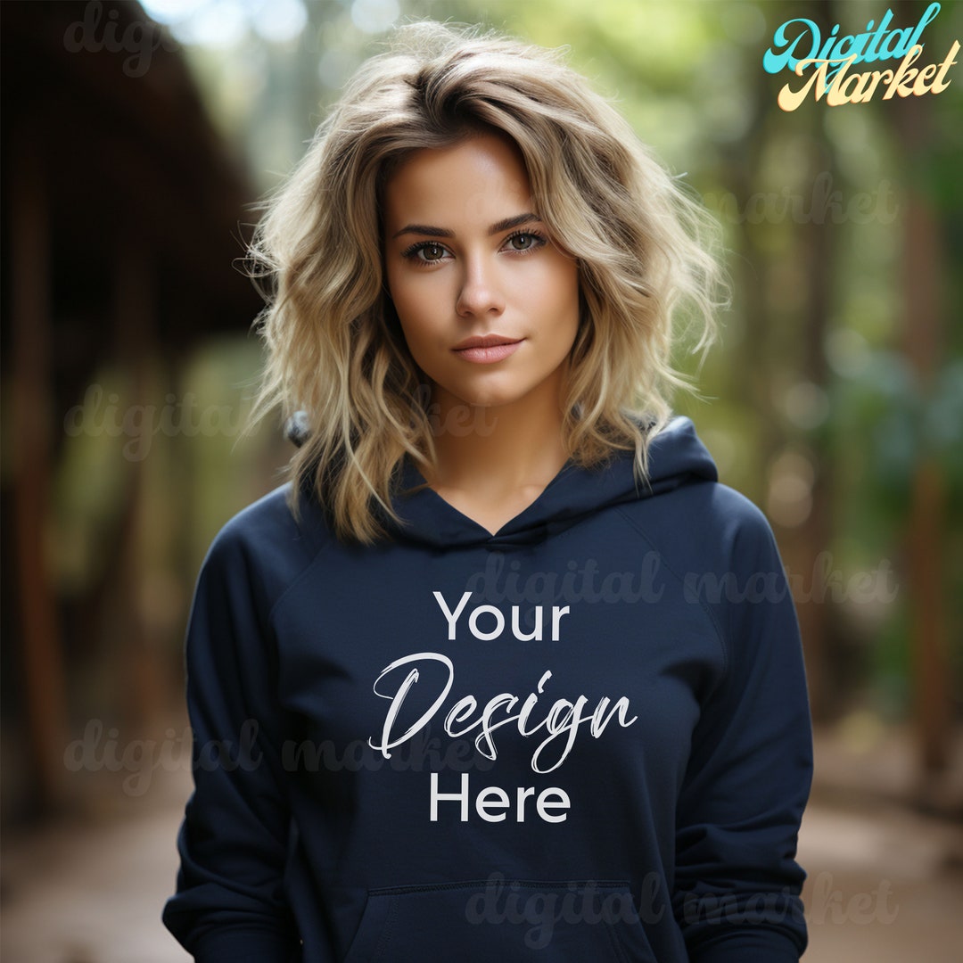 Gildan 18500 Model Mockup, Navy Hoodie Mockup, Gildan 18500 Navy Hooded ...