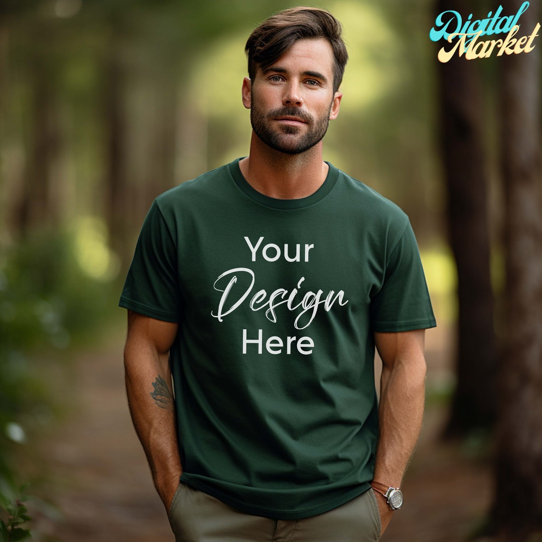 Forest Green Shirt Mockup, Forest Green Tshirt Mockup, Male Model ...