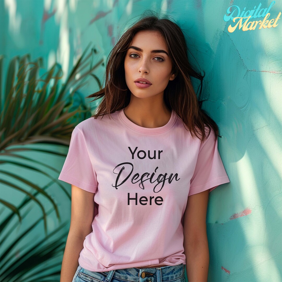 Bella Canvas Heather Bubble Gum T-shirt Mockup, 3001 Bella Canvas ...