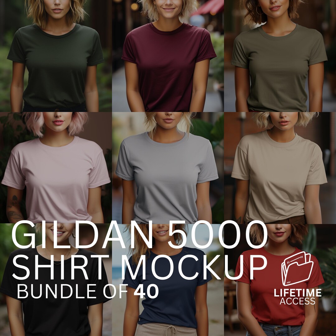 Gildan 5000 Female Model Mockup Bundle, 5000 Shirt Bundle, Gildan Model ...