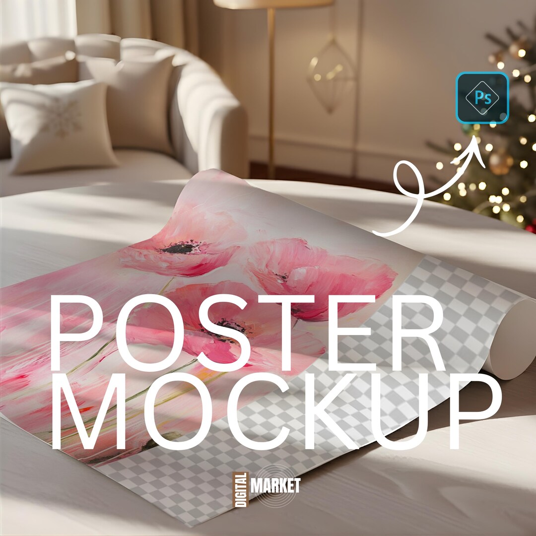 Rolled Poster Mockup, Christmas Bedroom Poster Mockup, Cozy Holiday ...