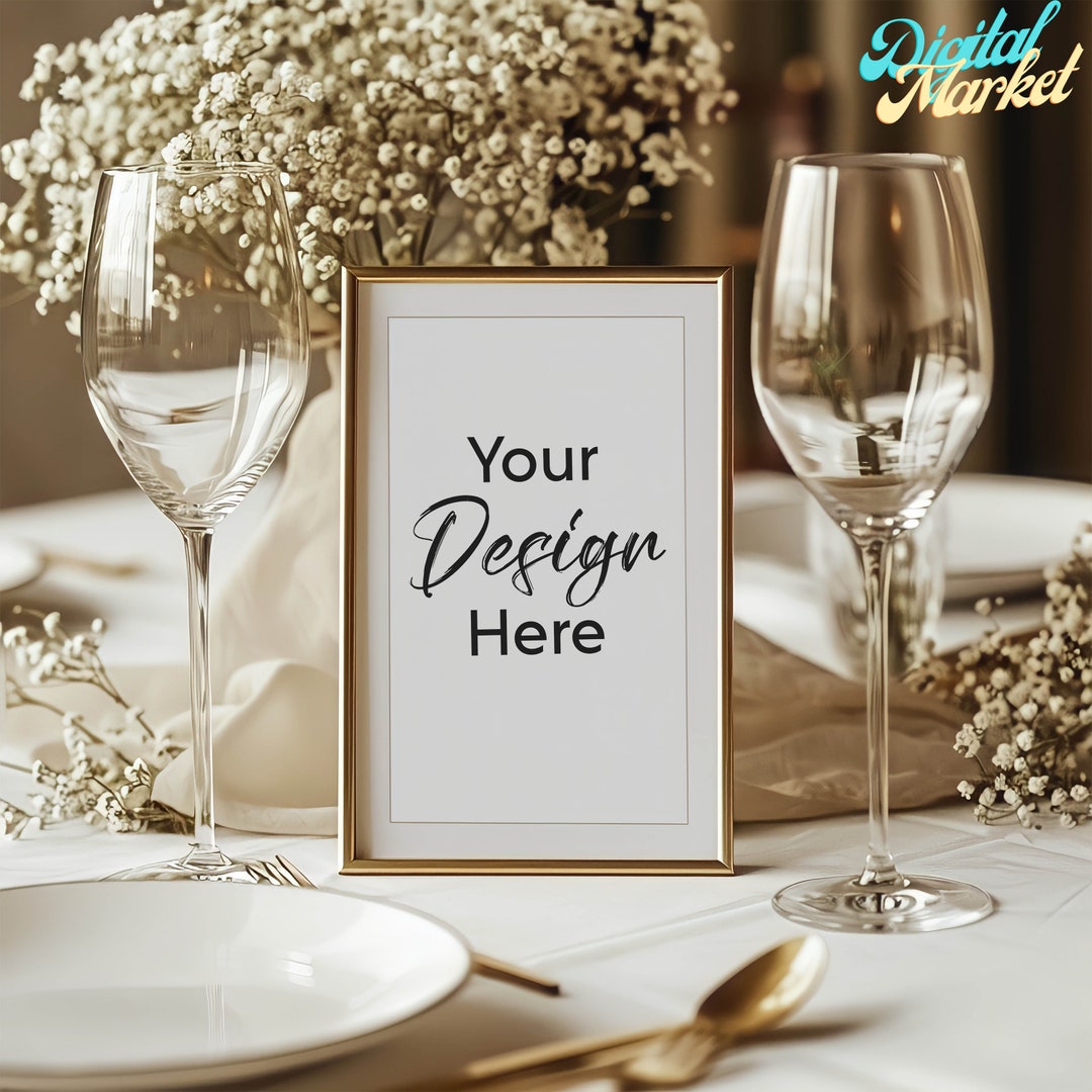 Classy Gold Framed Table Number Mockup Bar Menu Mock up Wedding Sign ...