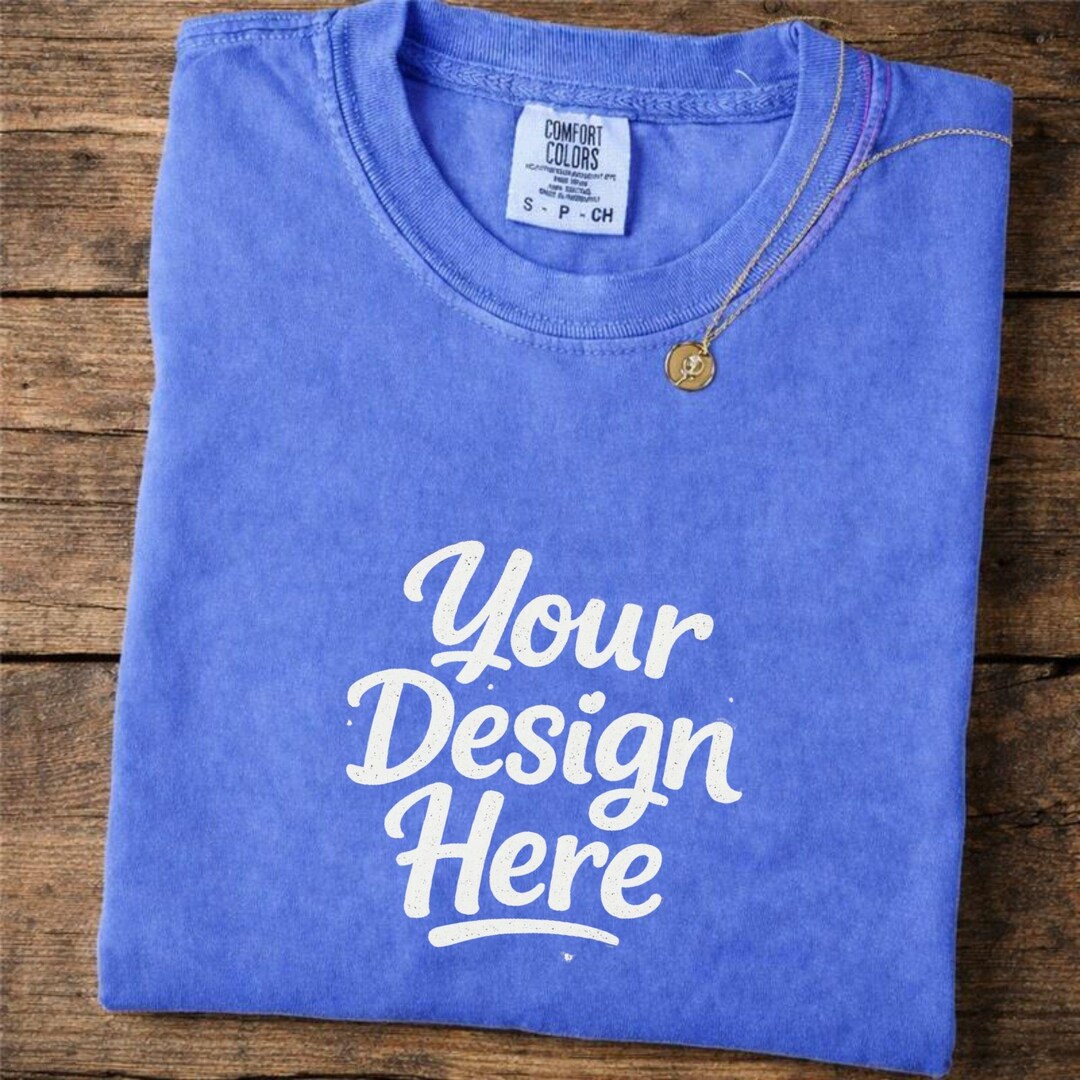 Flo Blue Comfort Color Shirt Mockup, Vintage T Shirt Flat Lay, Neutral ...