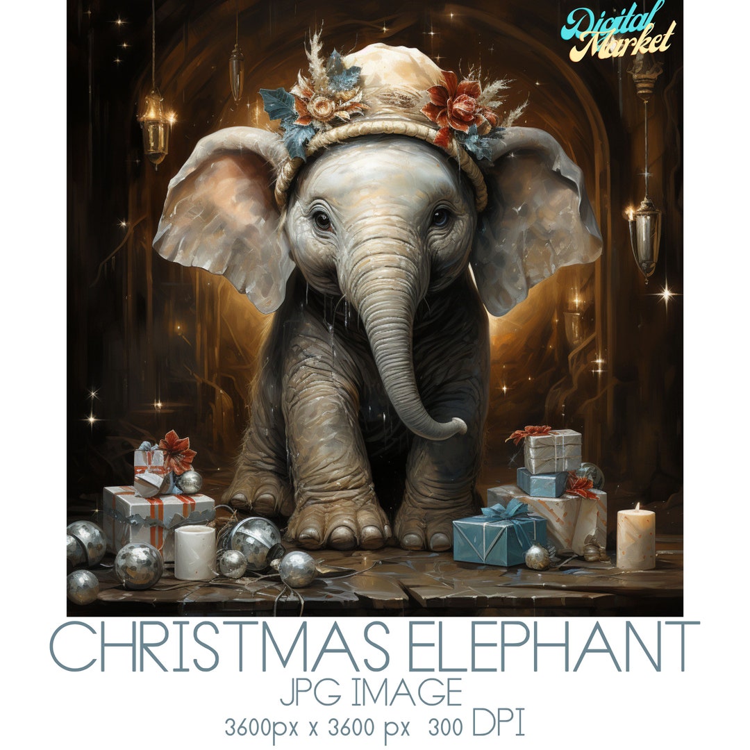 Cute Christmas Elephant Elephant Watercolor Clipart JPG - Etsy